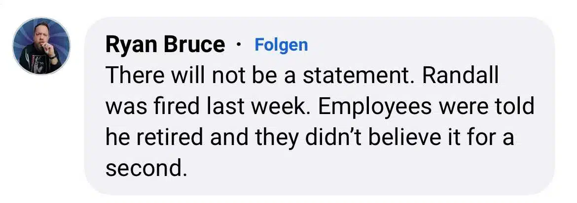 Sounds like Randall Smith has left (been fired) from Mesa Boogie ...